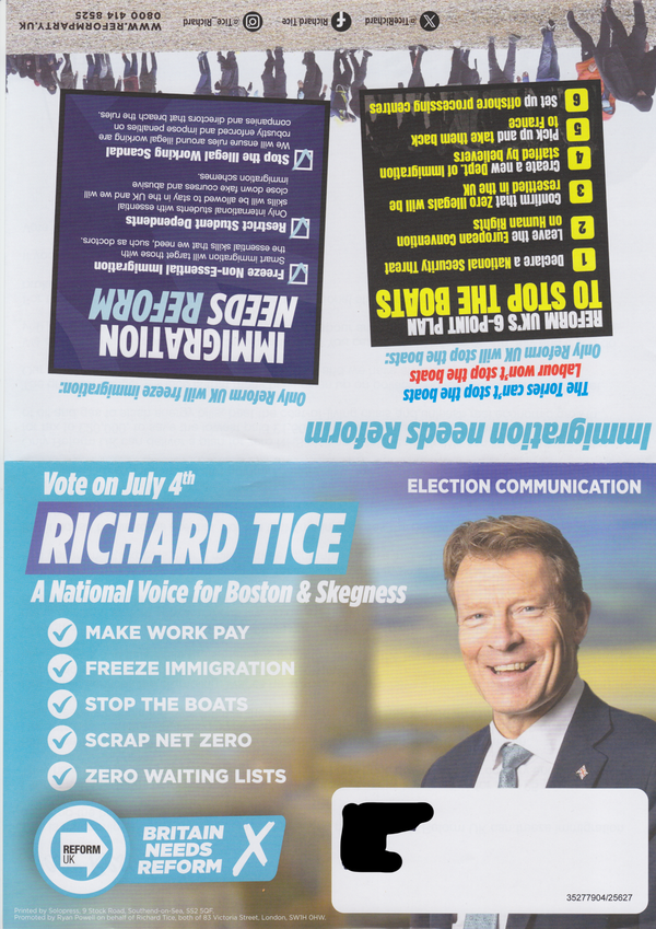Reform UK leaflet | ElectionLeaflets.org