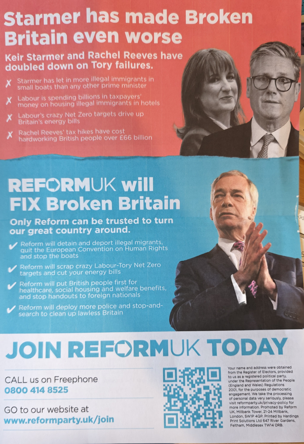 Reform UK leaflet | ElectionLeaflets.org