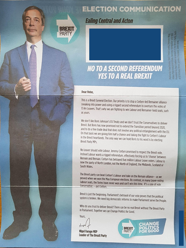 The Brexit Party leaflet | ElectionLeaflets.org
