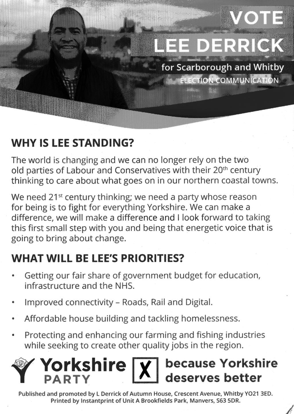 Yorkshire Party leaflet | ElectionLeaflets.org